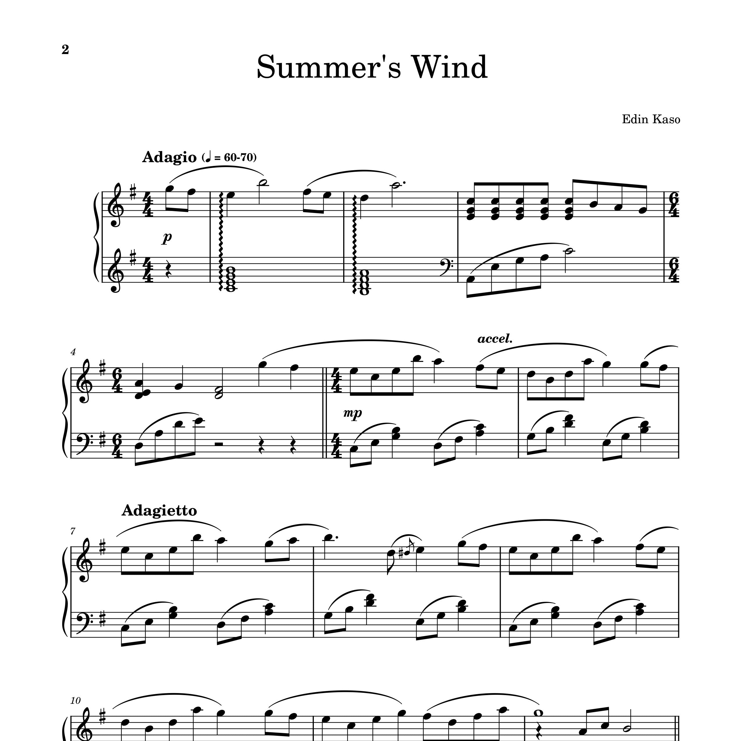 Summer's Wind (Sheet Music) - Edin Kaso – Edin Kaso Music
